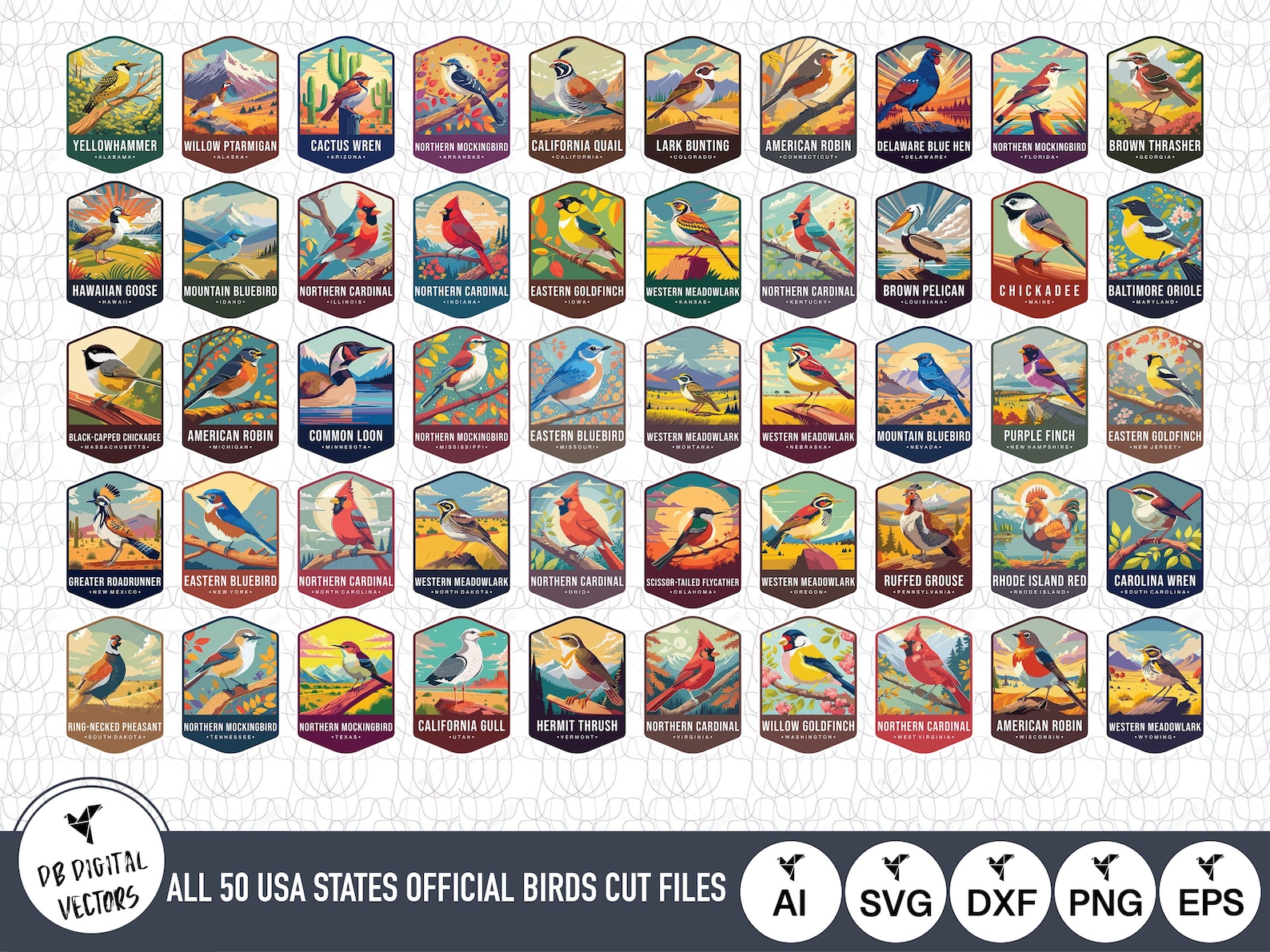 USA State Birds SVG Clipart: All 50 States Cut Files (digital Download ...