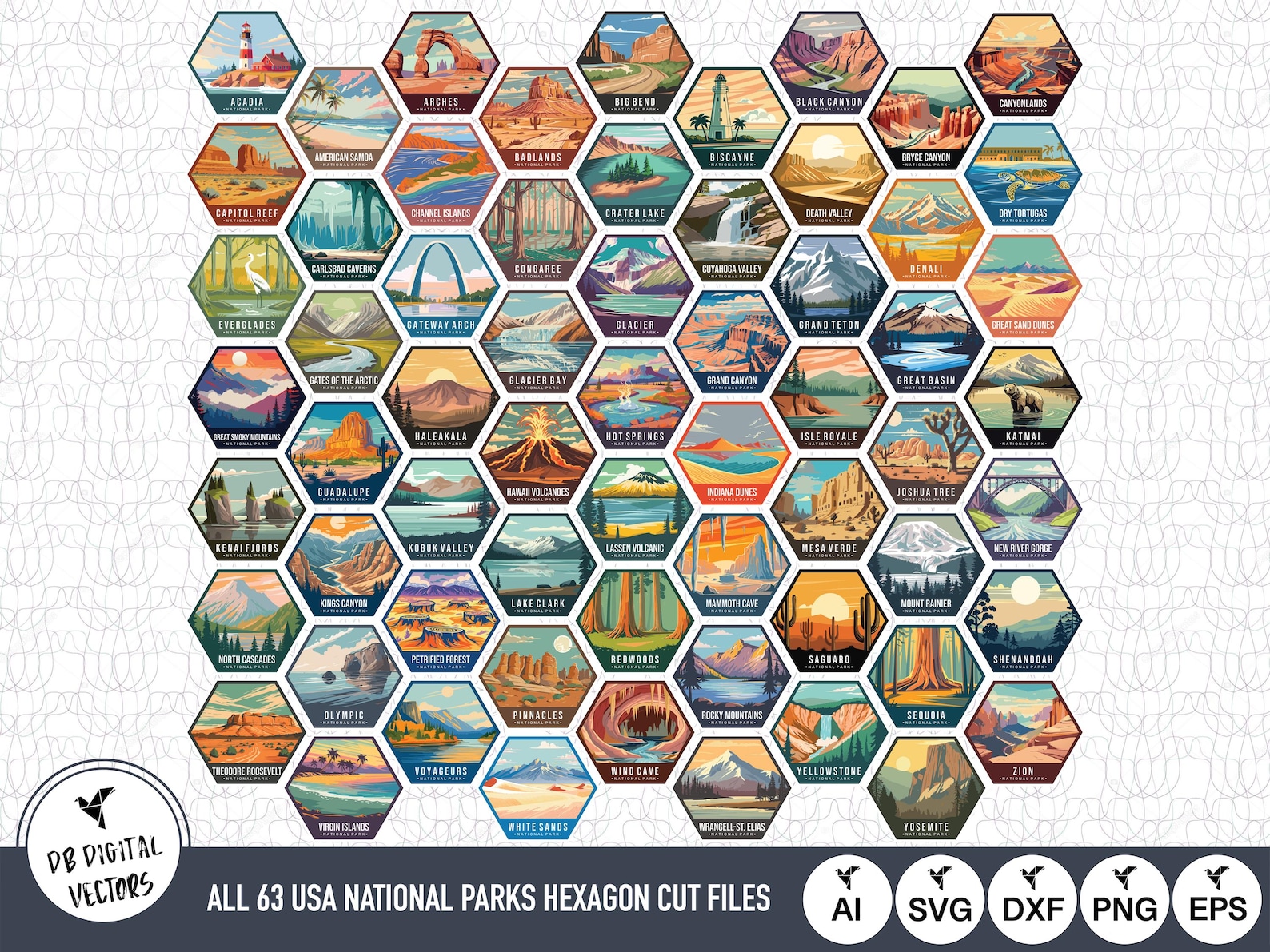 All 63 USA National Parks Hexagon SVG Cut Files (63) - Etsy
