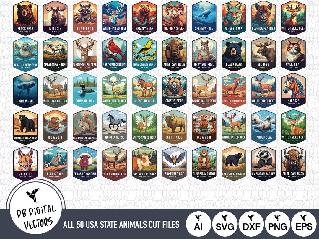 All 50 USA State Animals SVG Cut Files: United States Clip Art (digital ...