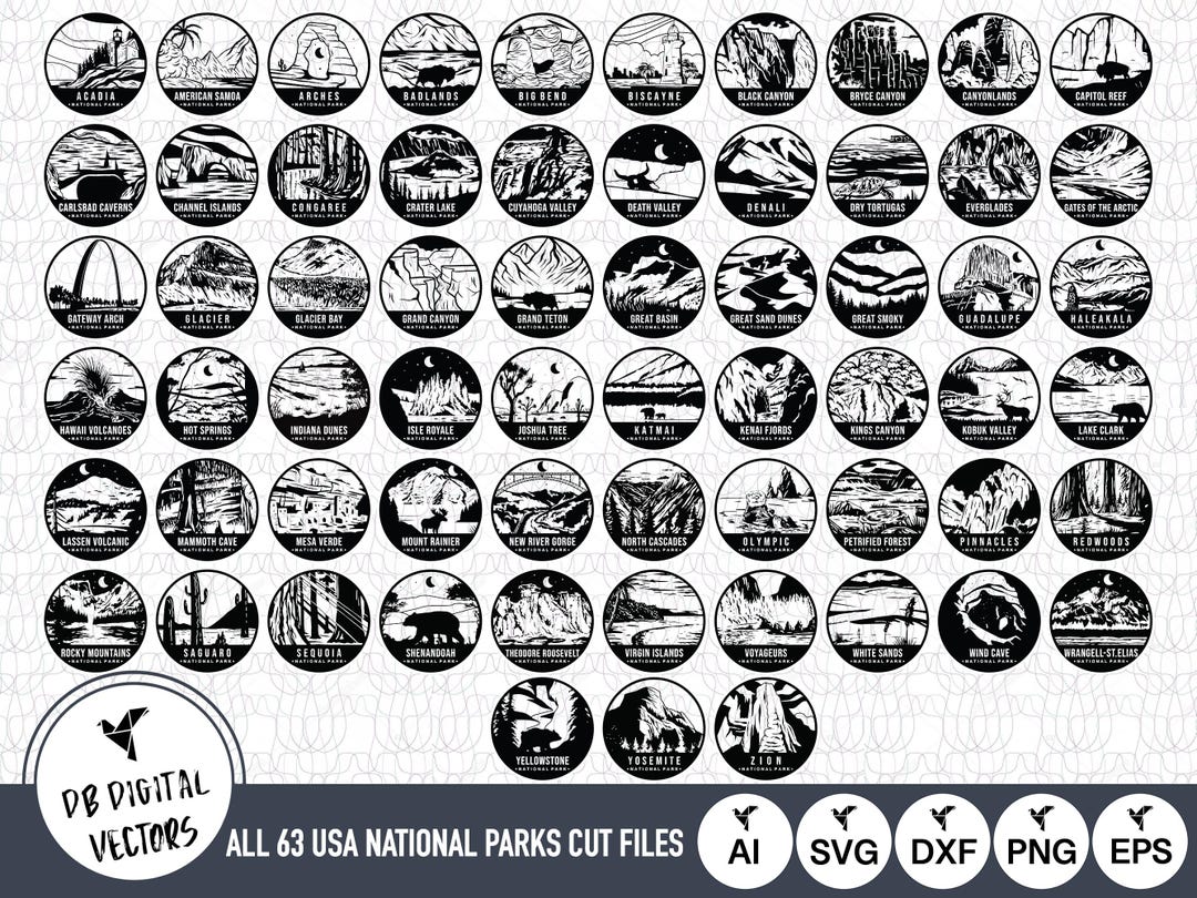 All 63 USA National Parks SVG Files | National Parks Cut Files ...