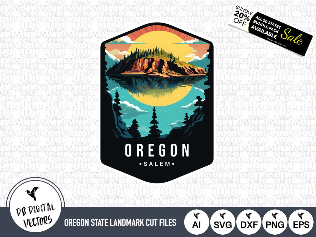 Oregon Landmark Cut Files: Crater Lake, Salem Capital (SVG, PNG, DXF ...