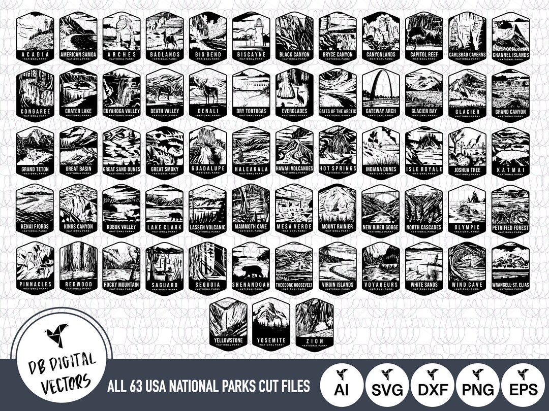 All 63 USA National Parks SVG Cut Files: Vector Clip Art (cricut ...