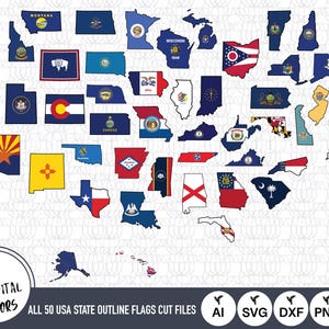 All 50 USA States Outlined Flags SVG Cut Files | United States Cut ...