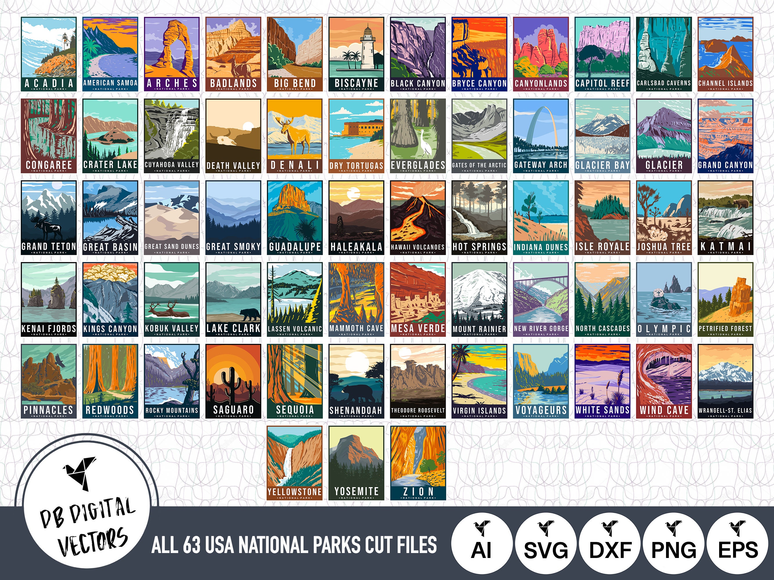 National Parks SVG Cut Files: All 63 USA Parks (digital Download) - Etsy