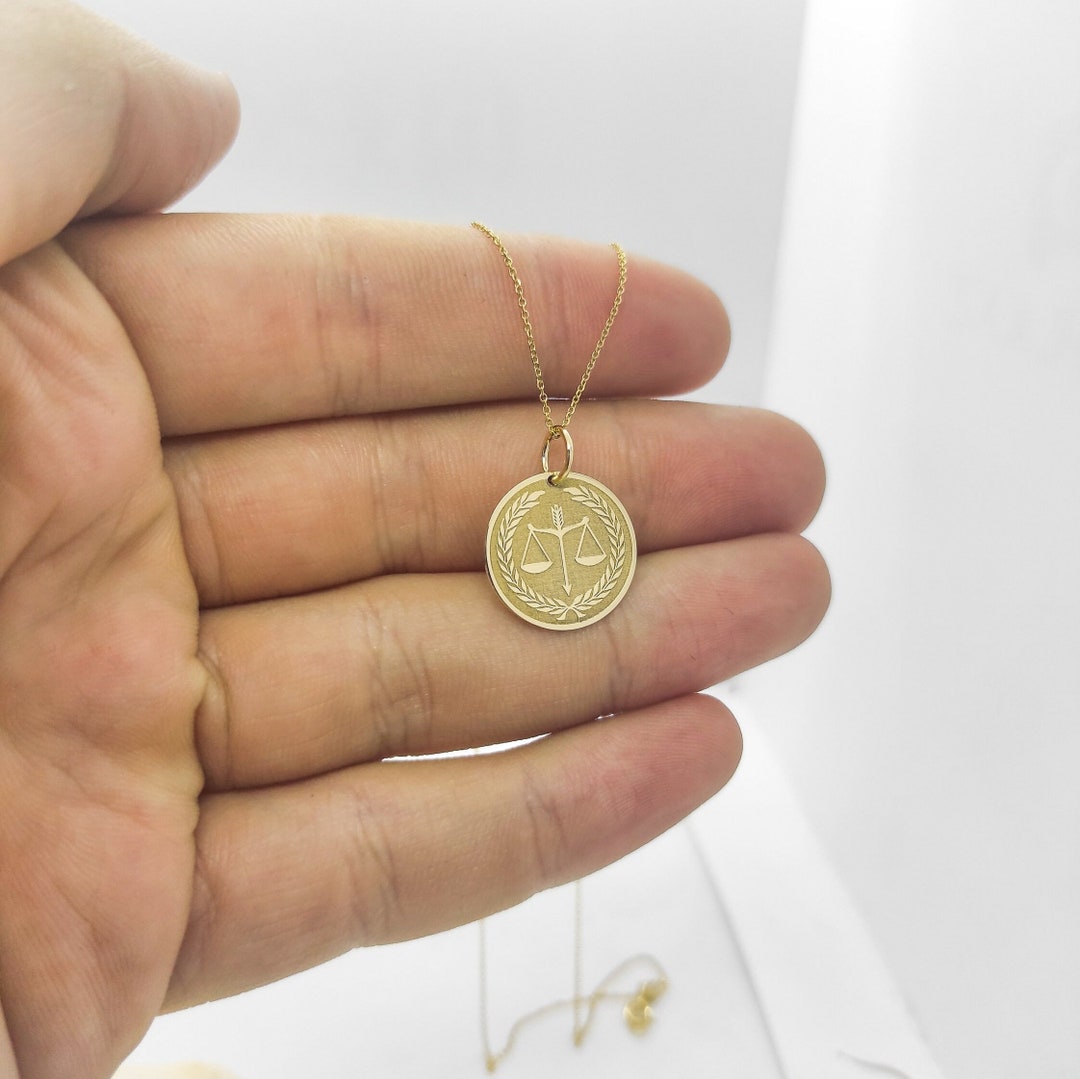 14K Real Solid Gold Lawyer Pendant Gold Scale of Justice Coin - Etsy