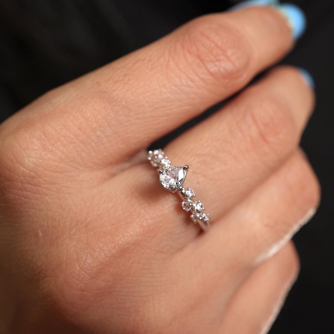 Pear Diamond Engagement Ring - Lab Grown Pear Cut Proposal Ring With ...