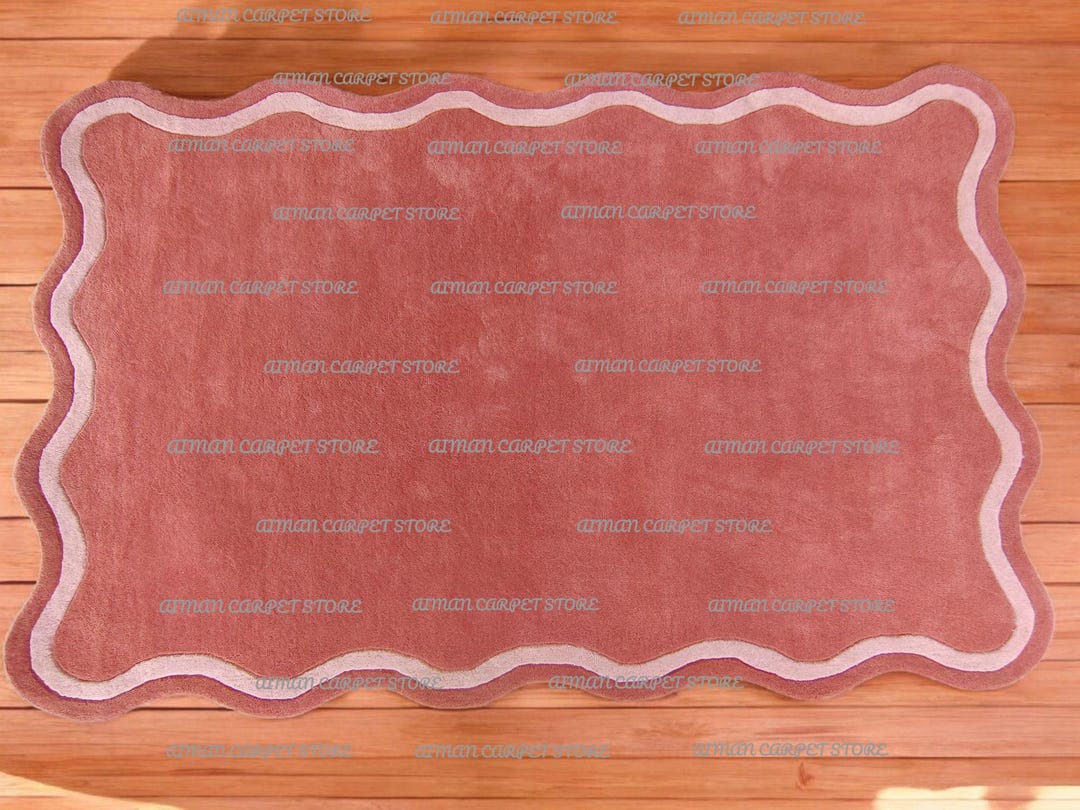Hand-tufted Pink Scalloped Wavy Border Wool Area Rug for Home and ...