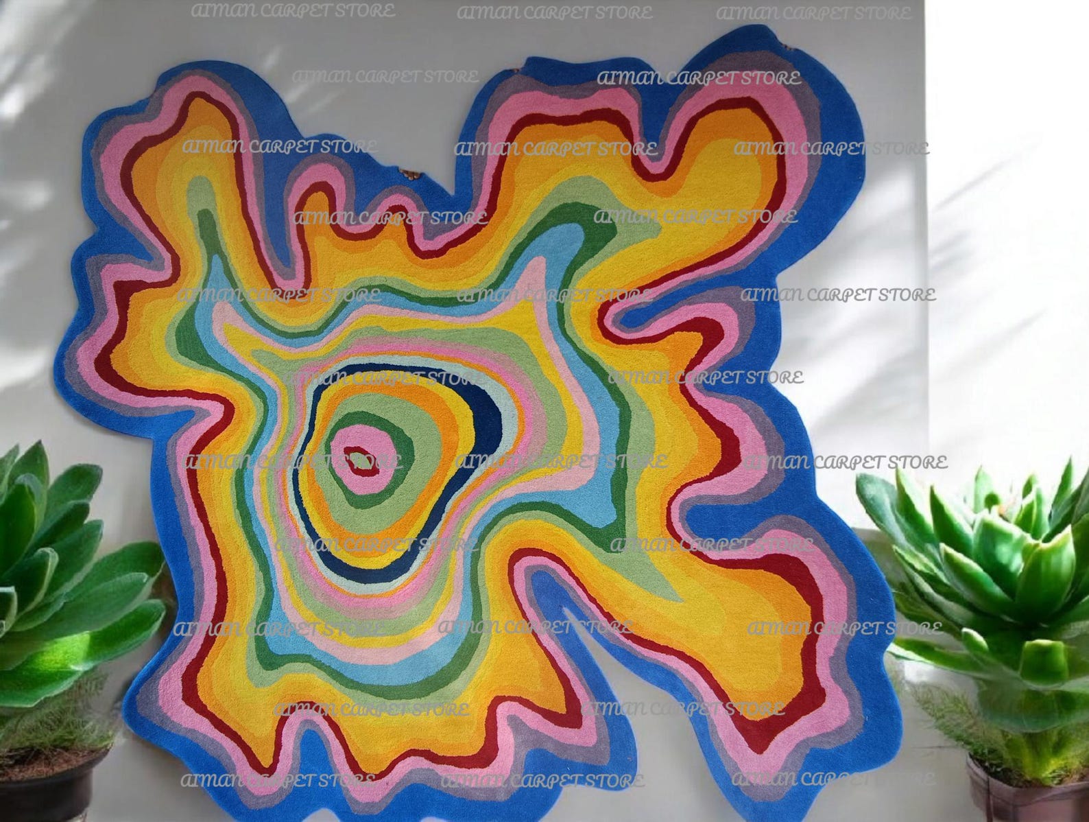 Hand Tufted Psychedelic Irregular Shaped Tufted Custom Rug Wool ...