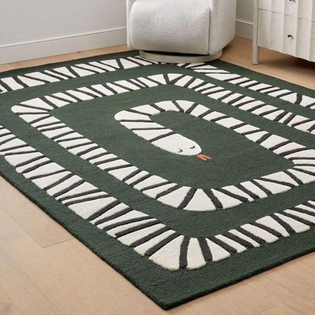 Snake Rug Hand Tufted Green Rug for Drawing Room/living Room/ Kitchen ...