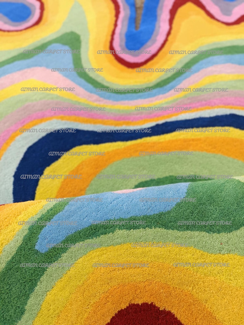 Hand Tufted Psychedelic Irregular Shaped Tufted Custom Rug Wool ...