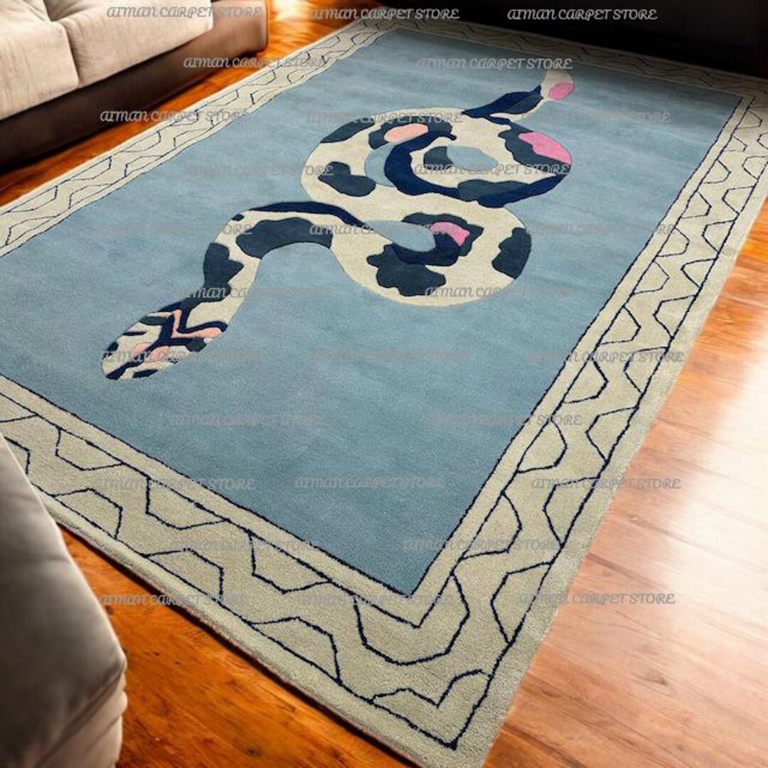 Serpentine Sky Hand-tufted Area Rug – Modern Blue Snake Motif With ...