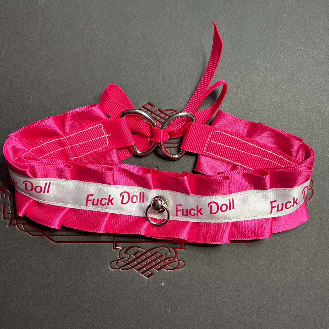 Hot Pink Bimbo Fuck Doll Ribbon Collar Choker Etsy