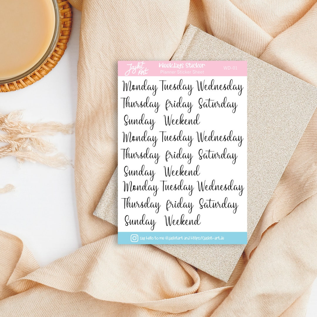 Days of the Week in English Sticker Sheet for Perfect Planning Sticker ...