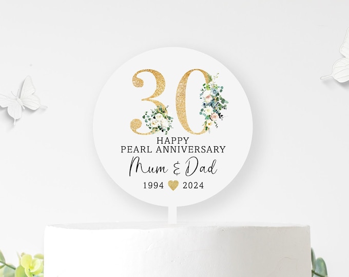 30 Pearl Years Cake Topper / Wedding Anniversary Party Decor / White 30 ...