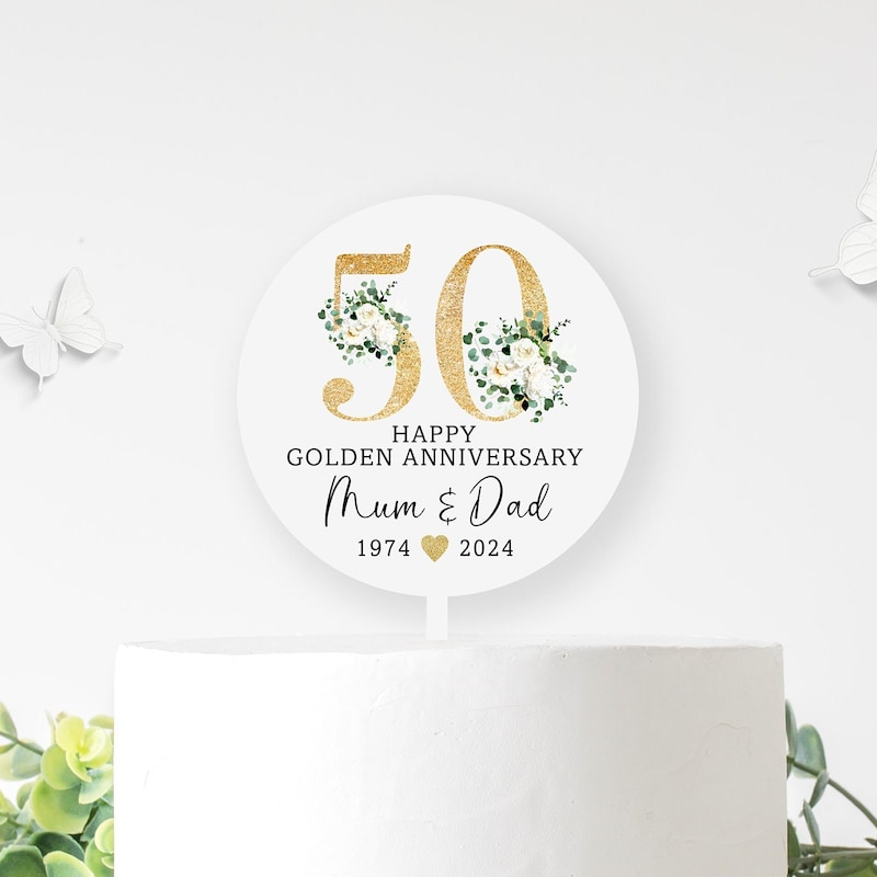 Golden Wedding Anniversary Cake Topper - Etsy UK