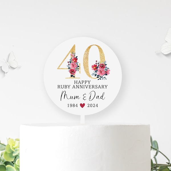 40th Ruby Wedding Cake Topper - Etsy