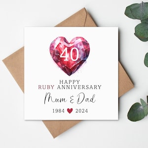 Ruby Wedding Anniversary Card, Personalised Card, Ruby Wedding Card ...