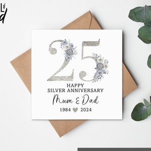 Silver Wedding Card, Anniversary Card, Silver Wedding Anniversary Gift ...