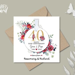 Ruby Wedding Anniversary Card, Personalised Card, Ruby Wedding Card ...