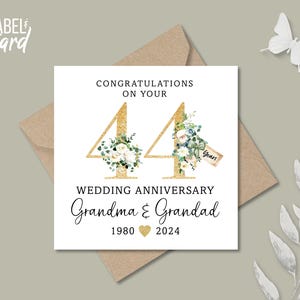 44 Year Wedding Anniversary Card, Personalised Anniversary Card, 44 ...