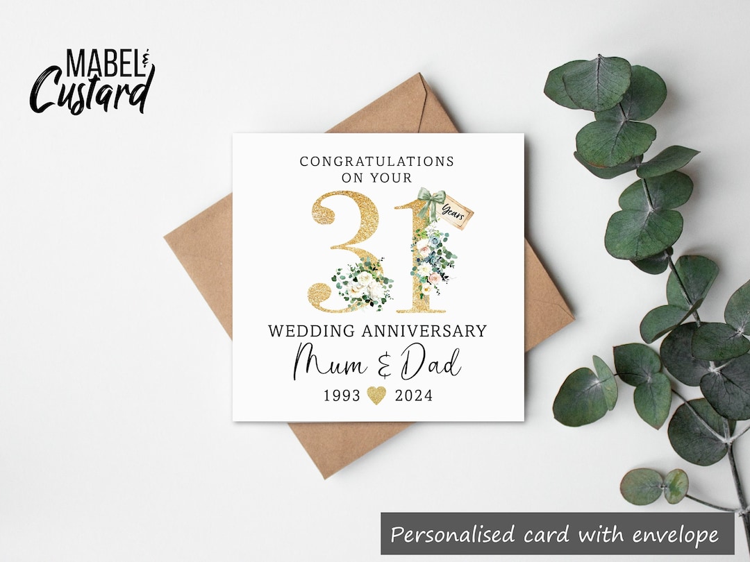 31 Year Wedding Anniversary Card, Personalised Anniversary Card, 31 ...