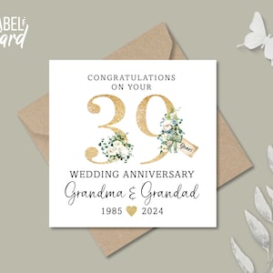 39 Year Wedding Anniversary Card, Personalised Anniversary Card, 39 ...