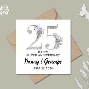 Silver Wedding Anniversary Card, 25th Anniversary Card, Silver ...