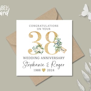 38 Year Wedding Anniversary Card, Personalised Anniversary Card, 38 ...