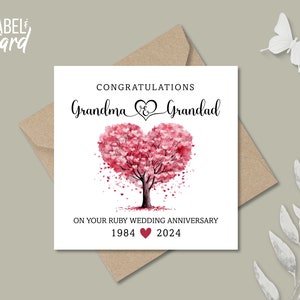 Ruby Wedding Anniversary Card, Personalised Card, Ruby Wedding Card ...