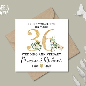 36 Year Wedding Anniversary Card, Personalised Anniversary Card, 36 ...