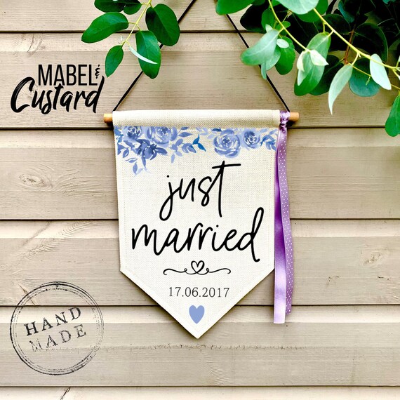 Just Married Blue Floral Personalised Wedding Day Flag / - Etsy