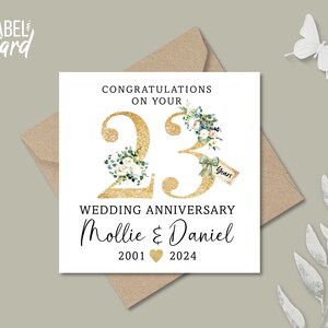 23 Year Wedding Anniversary Card, Personalised Anniversary Card, 23 ...