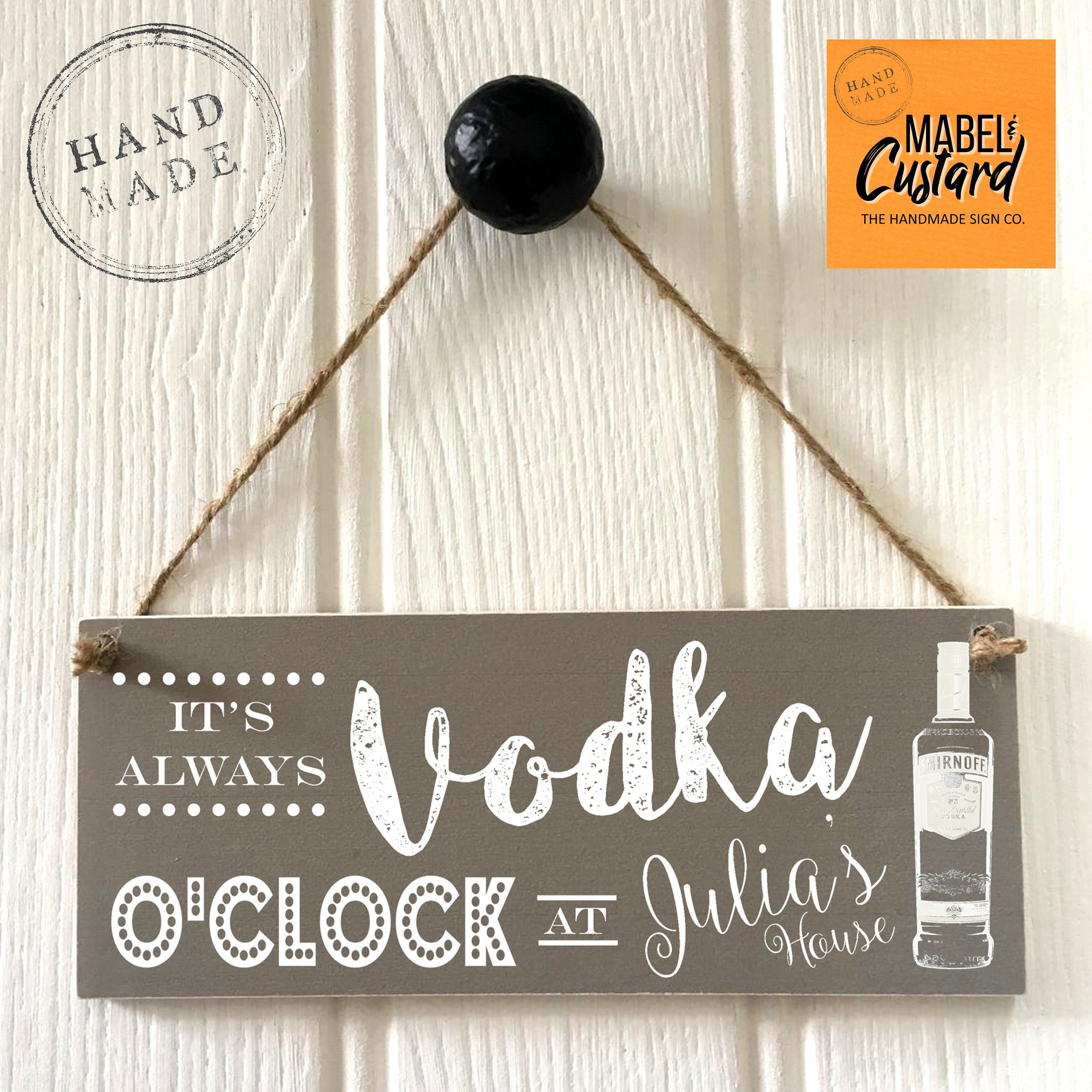 VODKA O'CLOCK Personalised Sign | Garden Bar Sign | Vodka Gifts | Adult ...