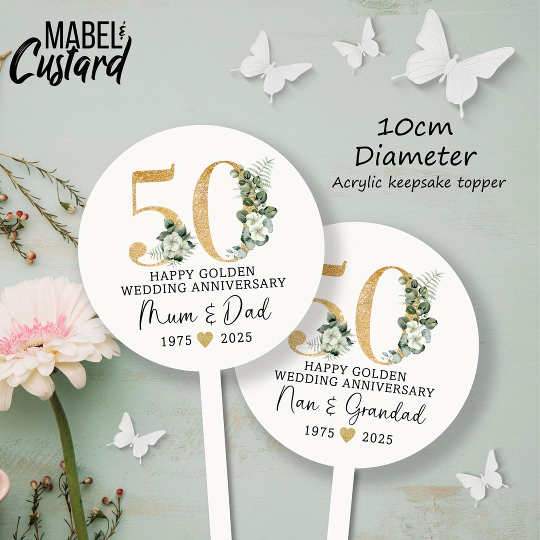 Golden Anniversary Cake Topper, 50th Wedding Anniversary Cake ...