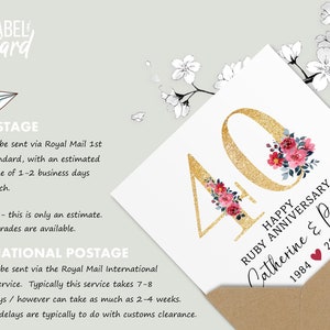 Ruby Wedding Anniversary Card, Personalised Card, Ruby Wedding Card ...