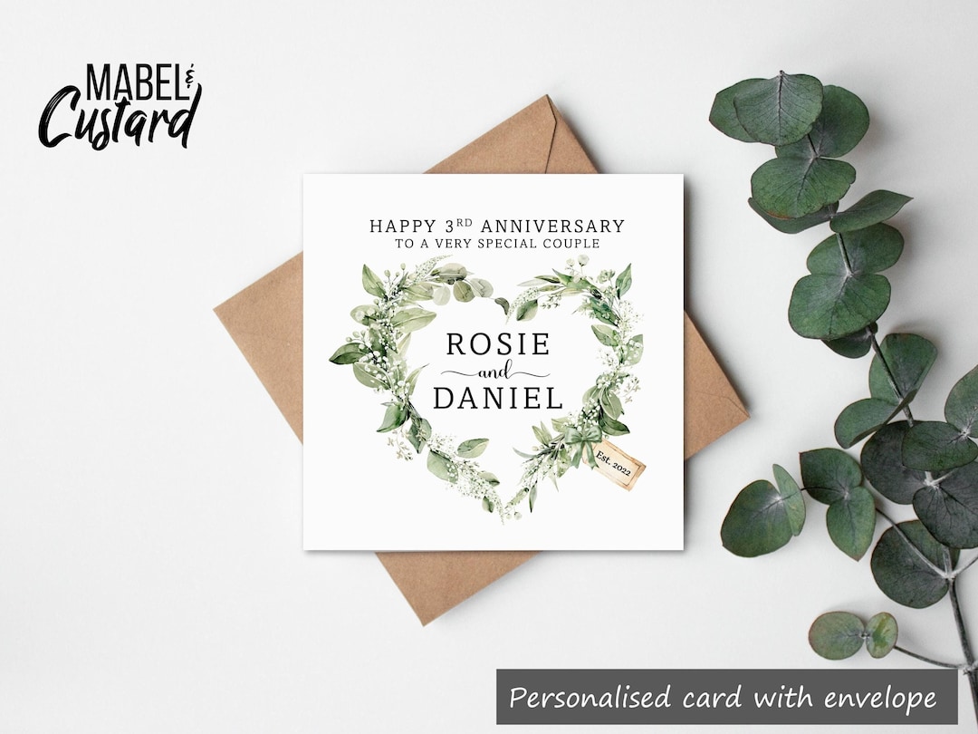 3rd Year Wedding Anniversary Card, Personalised Anniversary Card, Three ...