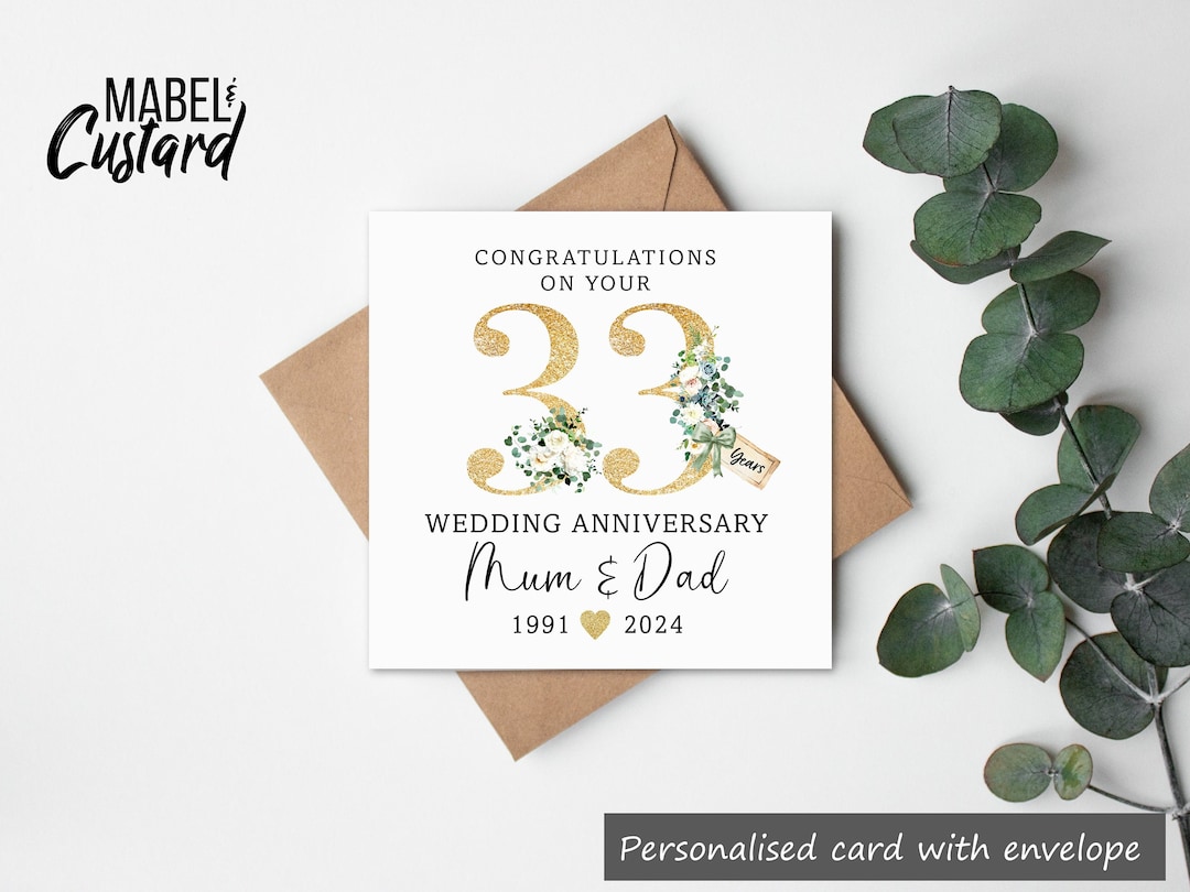 33 Year Wedding Anniversary Card, Personalised Anniversary Card, 33 ...