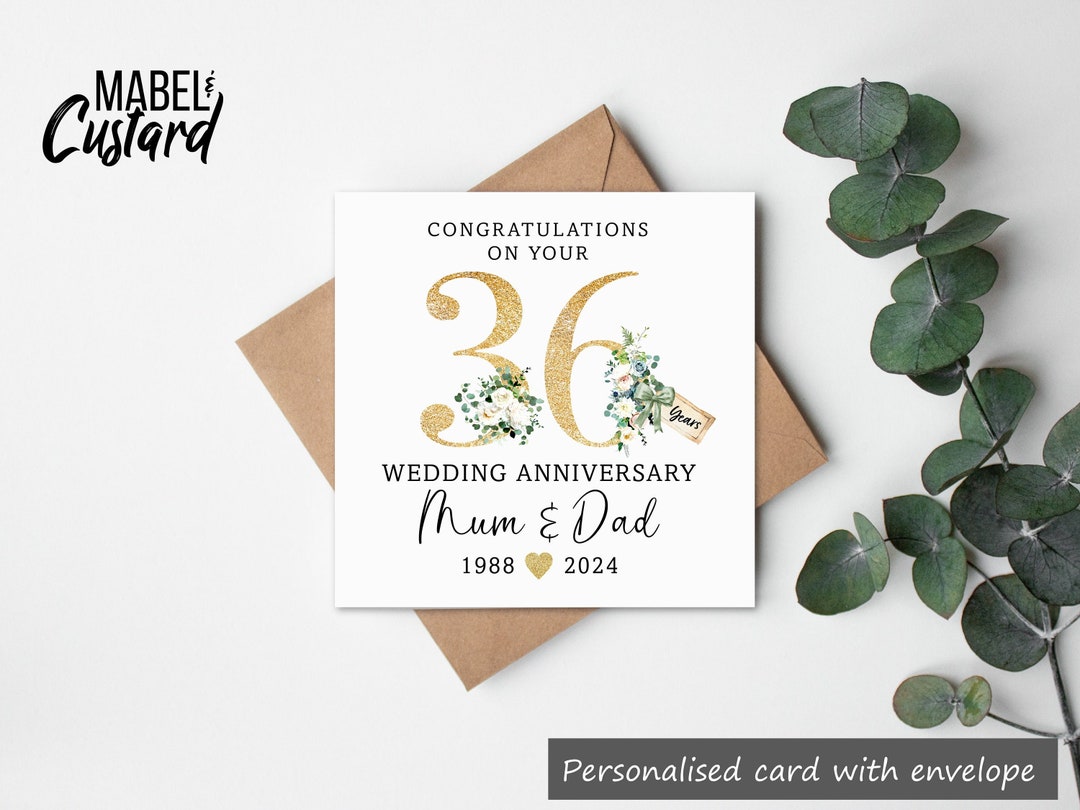 36 Year Wedding Anniversary Card, Personalised Anniversary Card, 36 ...