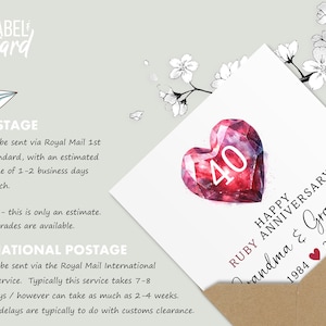 Ruby Wedding Anniversary Card, Personalised Card, Ruby Wedding Card ...