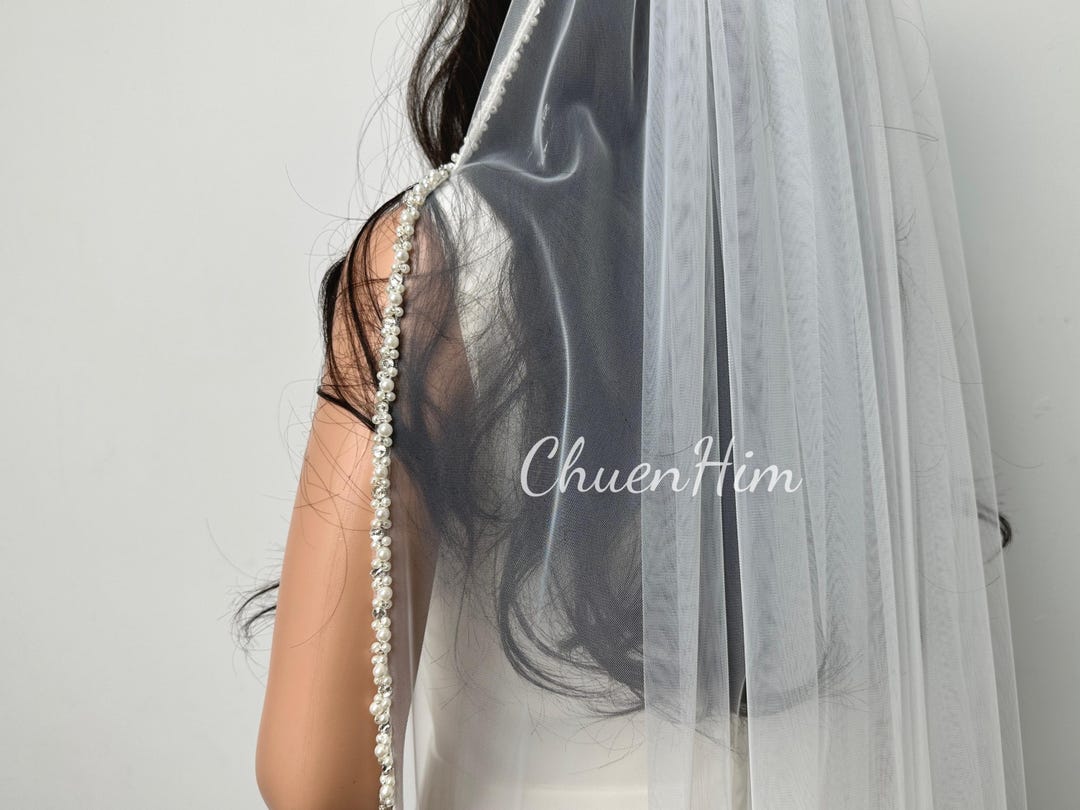Pearl Wedding Veil,beaded Bridal Veil,white Pearl Veil,delicate Edge ...