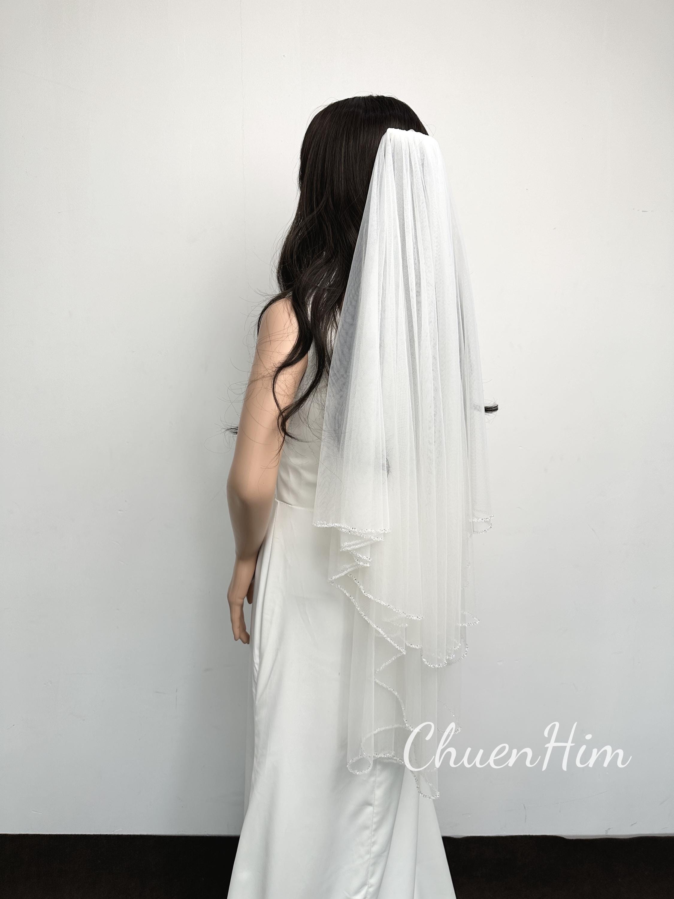 Blusher Cathedral Veil,ivory Bridal Veil,beaded Wedding Veil,crystal ...
