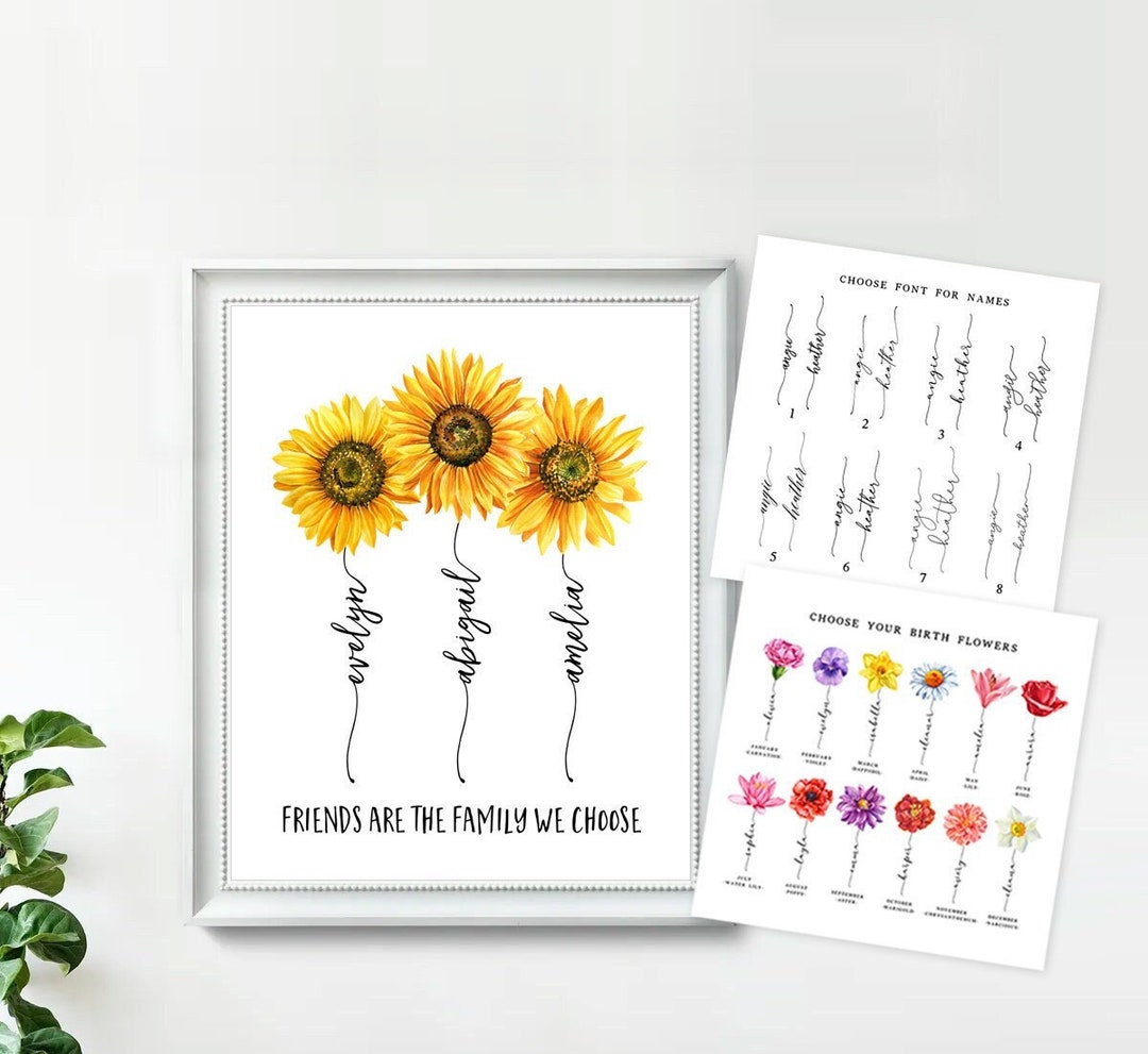 Best Friend Sunflower Gift, Personalised 3 Friends Gift, Best Friends ...