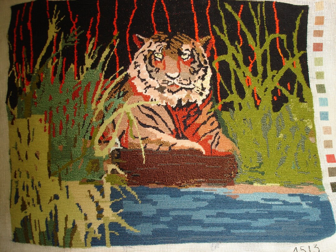 Night Jungle Tiger Completed Needlepoint Panel - Etsy