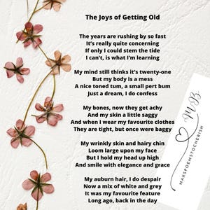 Humorous 'getting Old' Poem Print: Floral A4 Art (digital Download) - Etsy