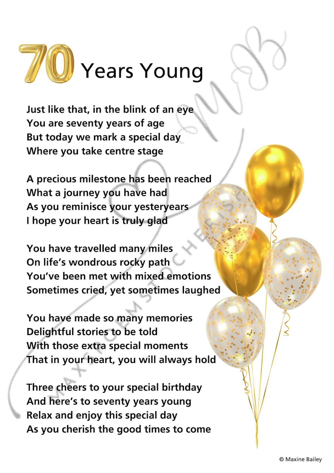 70th Birthday Poem Print: Milestone Celebration (digital Download) - Etsy