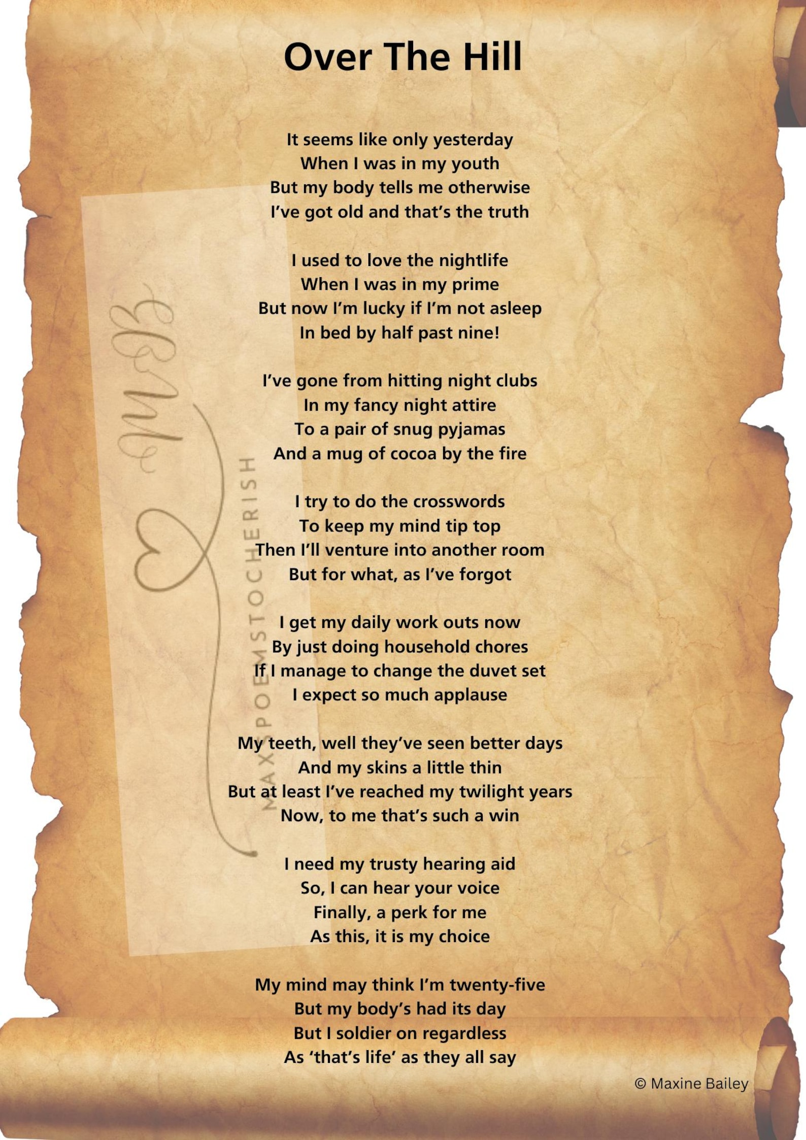 Funny 'over the Hill' Poem - Aging Humor Gift (digital Download) - Etsy