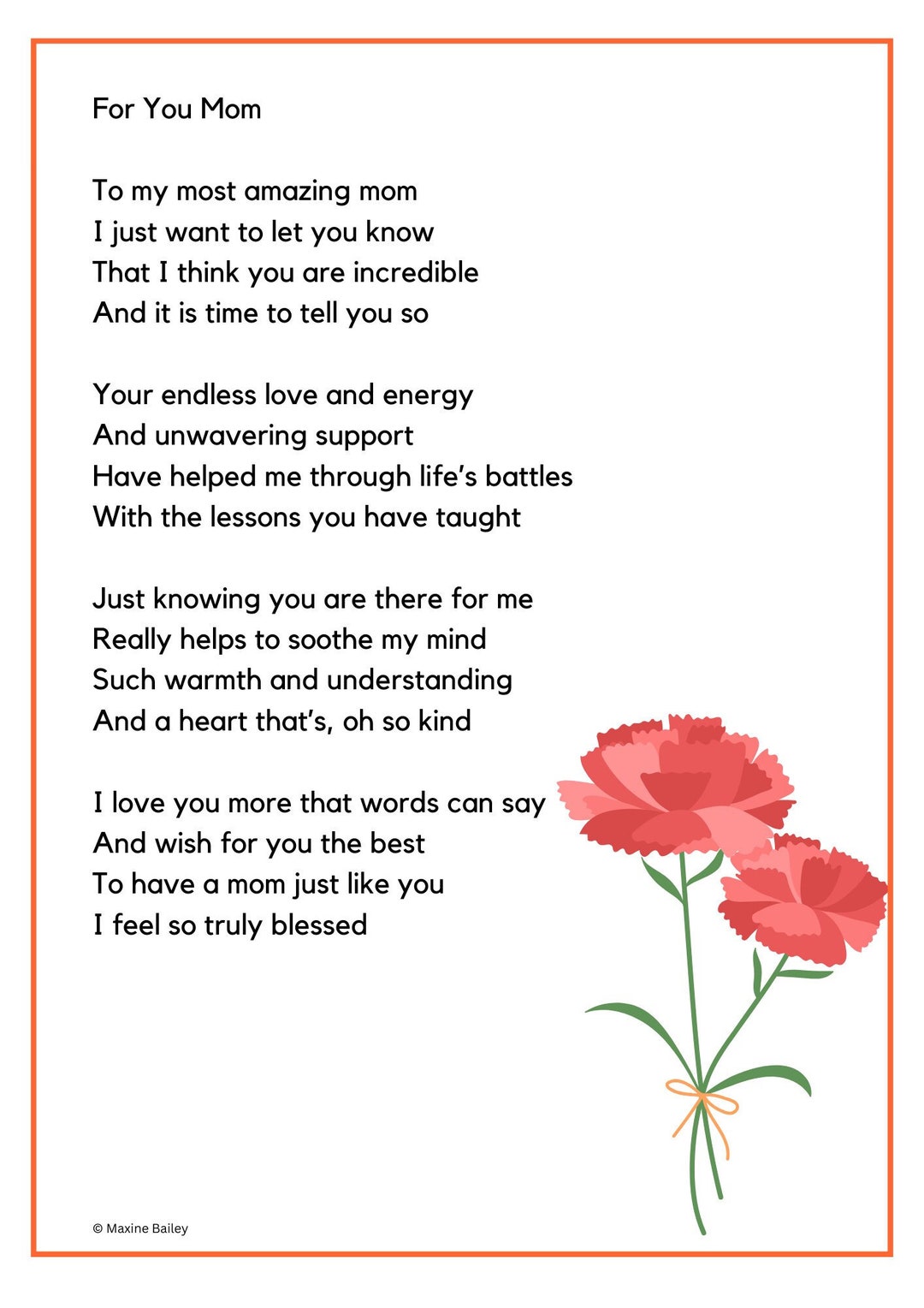 Mom/mommy Poem for Any Special Occasion to Show How Much You Love Your Mom. - Etsy