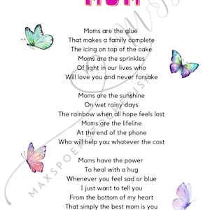 Mom Poem Art Print – Mother's Day Gift (digital Print) - Etsy