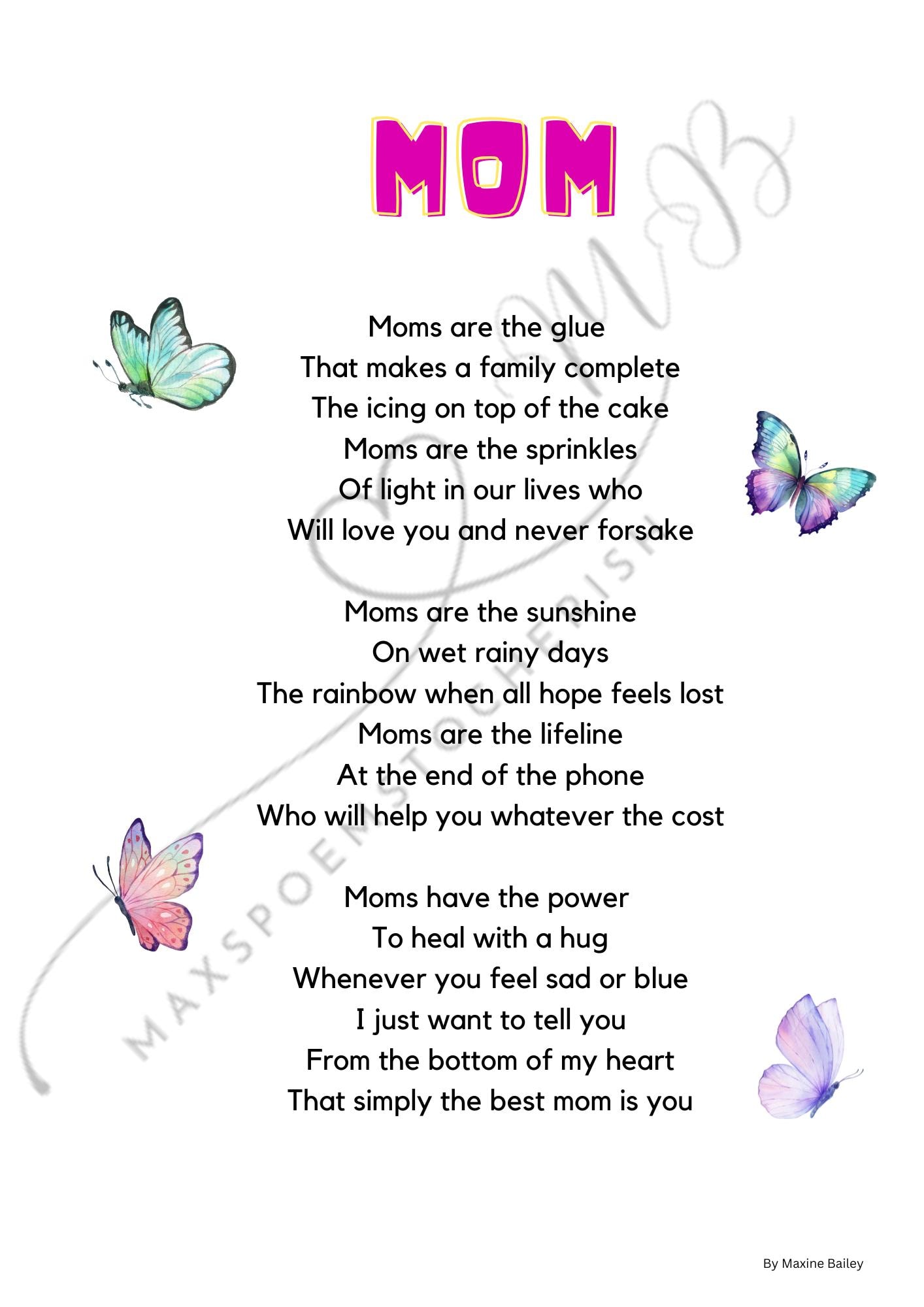 Mom Poem - for Mommy's Day or Just to Let You Mom Know How Much You ...