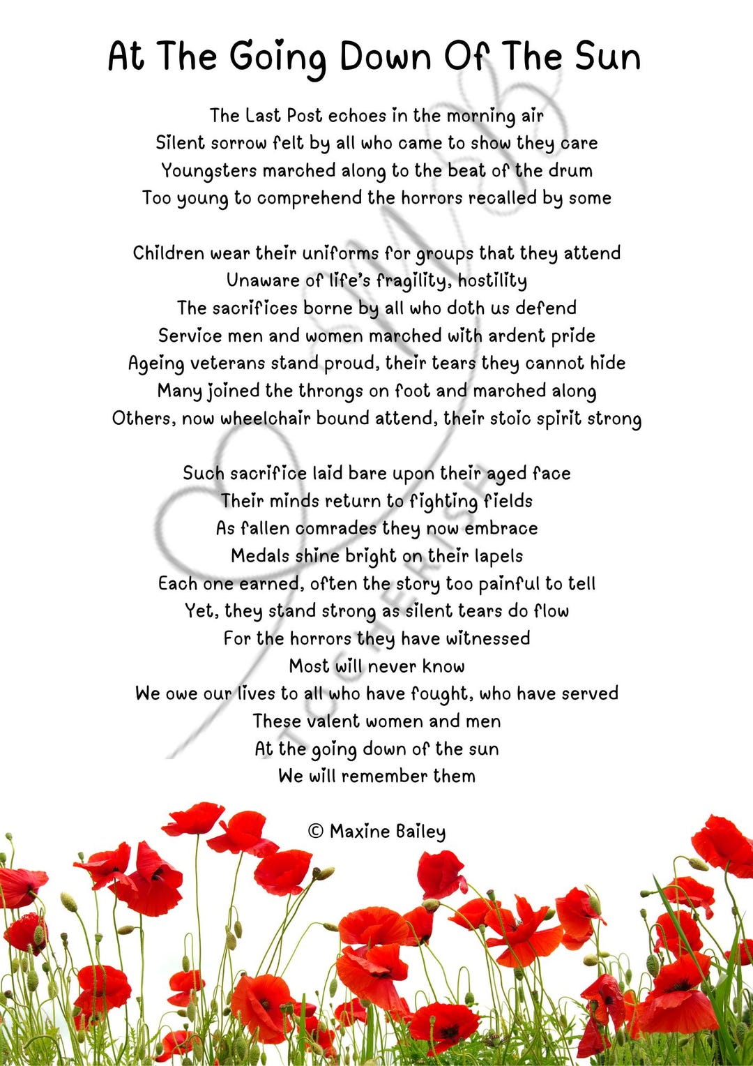 Remembrance Poem Print - at the Going Down of the Sun - Lest We Forget ...